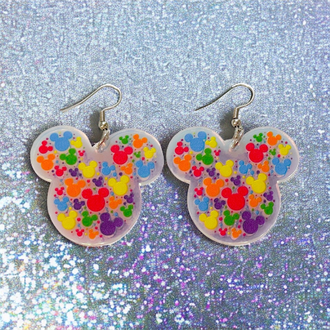 Neon Pop Mickey Mouse Head Iridescent Earrings - Etsy