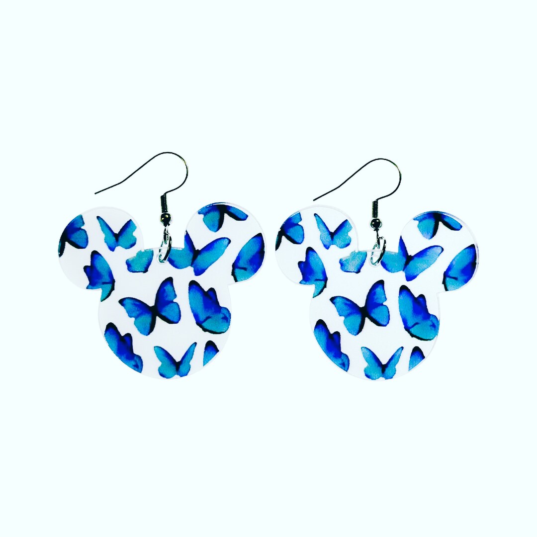 Blue Butterfly Mickey Mouse Head Earrings - Etsy