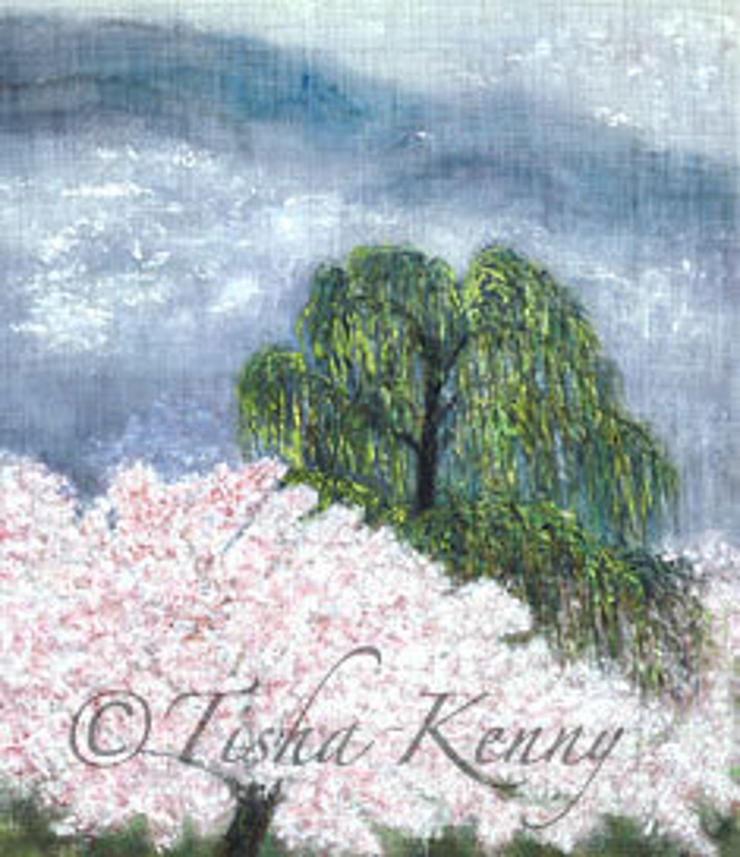 Sakura & Willow Asian Brush Painting on Rice Paper Hand Made Card ...