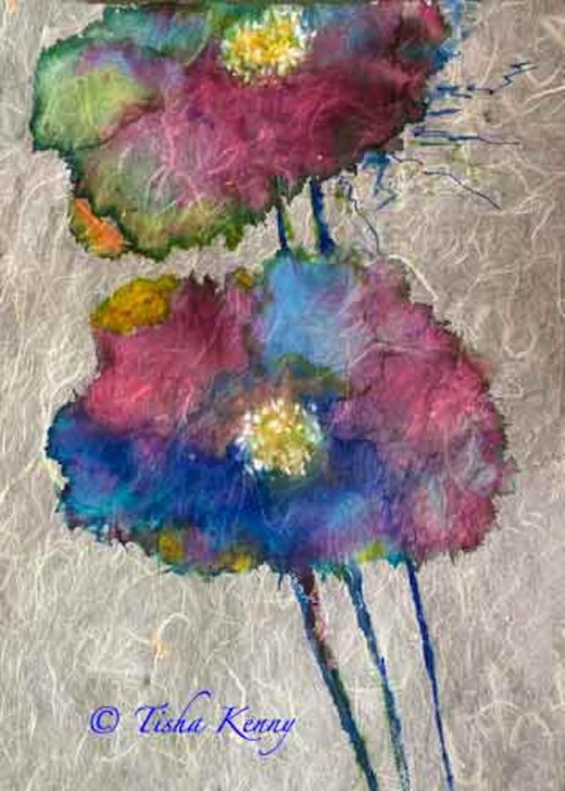 Colorful Flowers Asian Brush Painting on Rice Paper Hand Made Card ...
