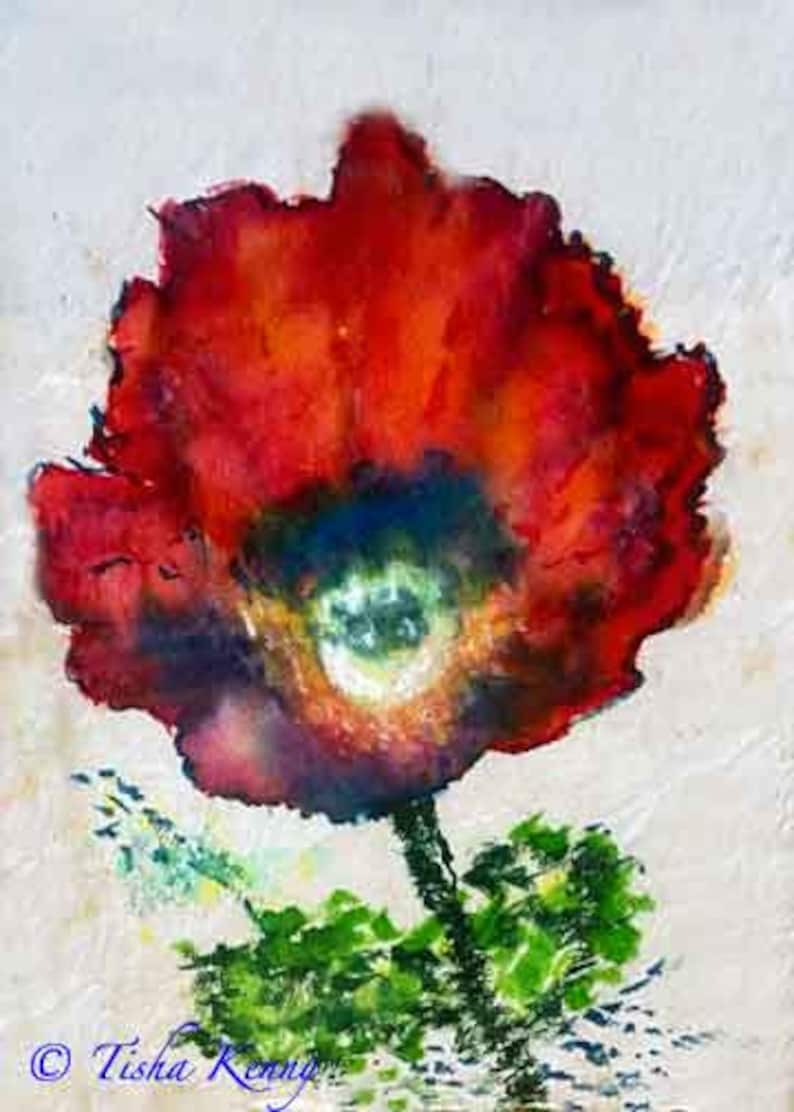 Wilting Red Poppy Asian Brush Painting on Rice Paper Hand Made Card ...