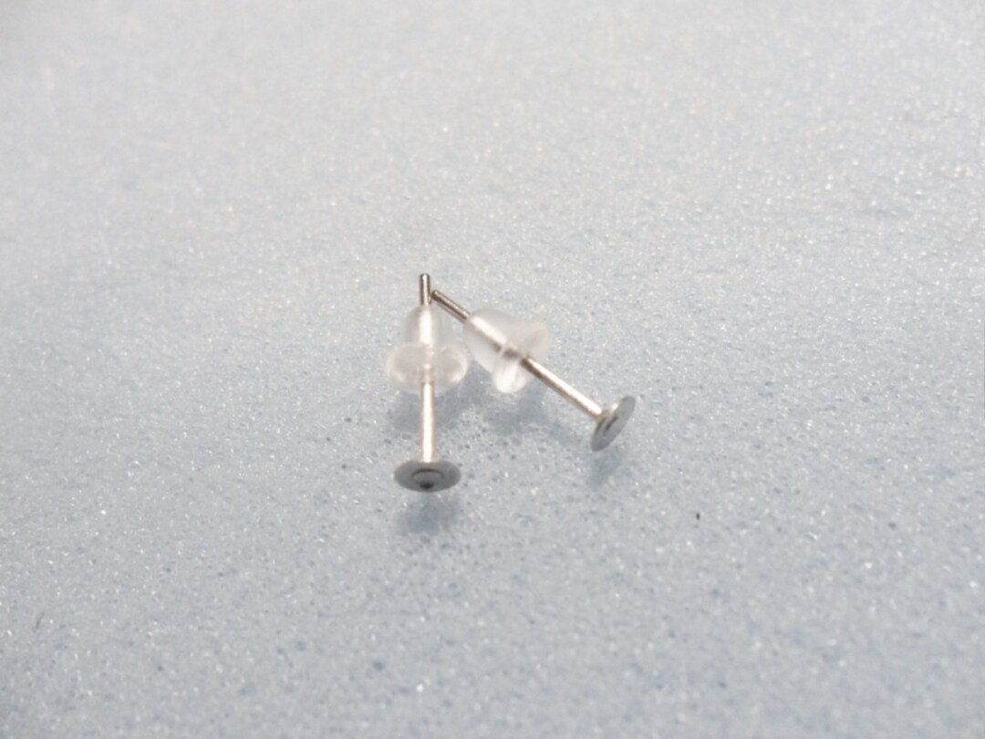 50 (25 Pairs) Small Flat Earring Posts With Rubber Backs - Flat Stud ...