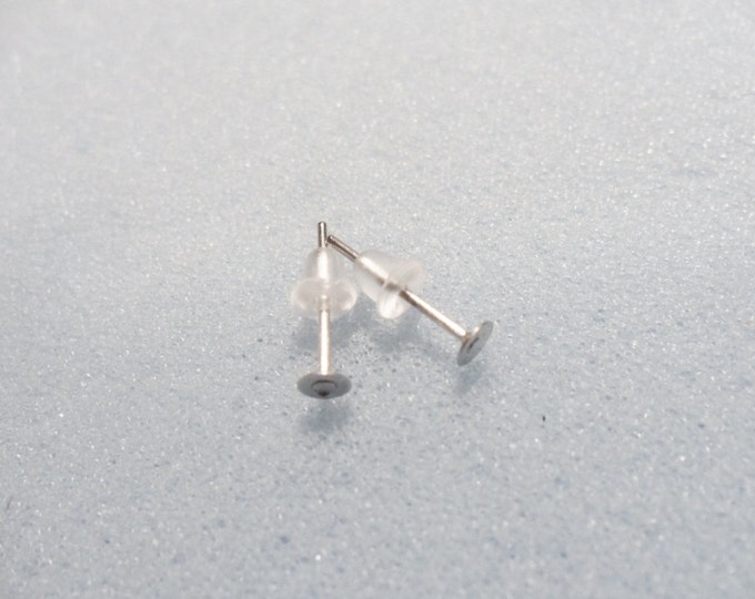 50 (25 Pairs) Small Flat Earring Posts With Rubber Backs - Flat Stud ...