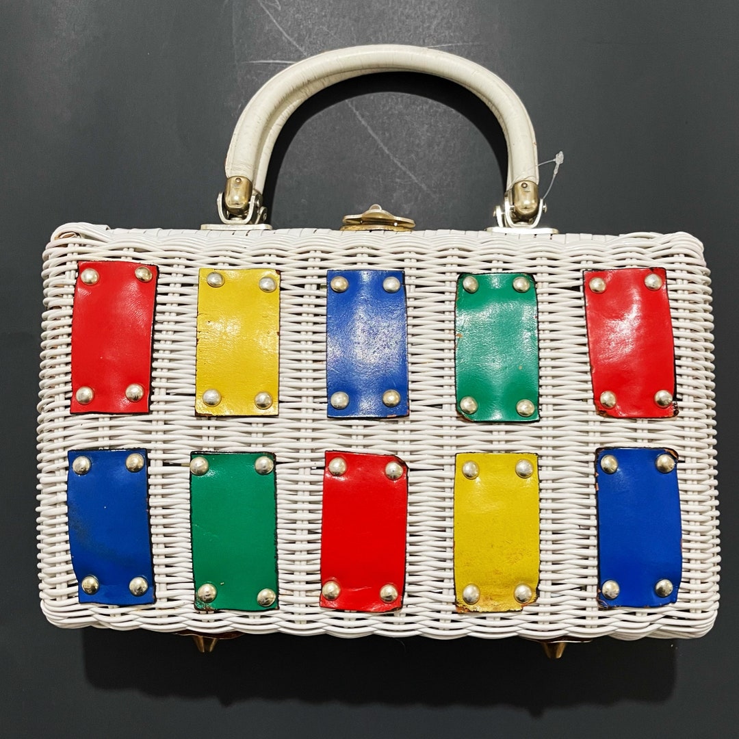 1960s Primary Color Leather Blocks Wicker Handbag Purse 60s Mod Mcm ...