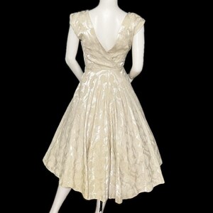 1950s Neusteters Denver Feather Brocade Fit and Flare Cocktail Dress ...