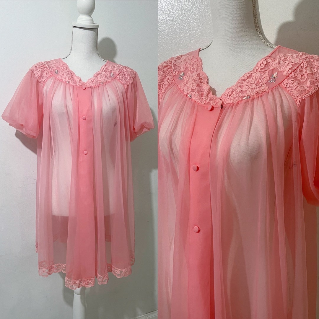 1960s Shadowline Pink Sheer Robe Peignoir 60s Pin up Lingerie Mcm Glam ...