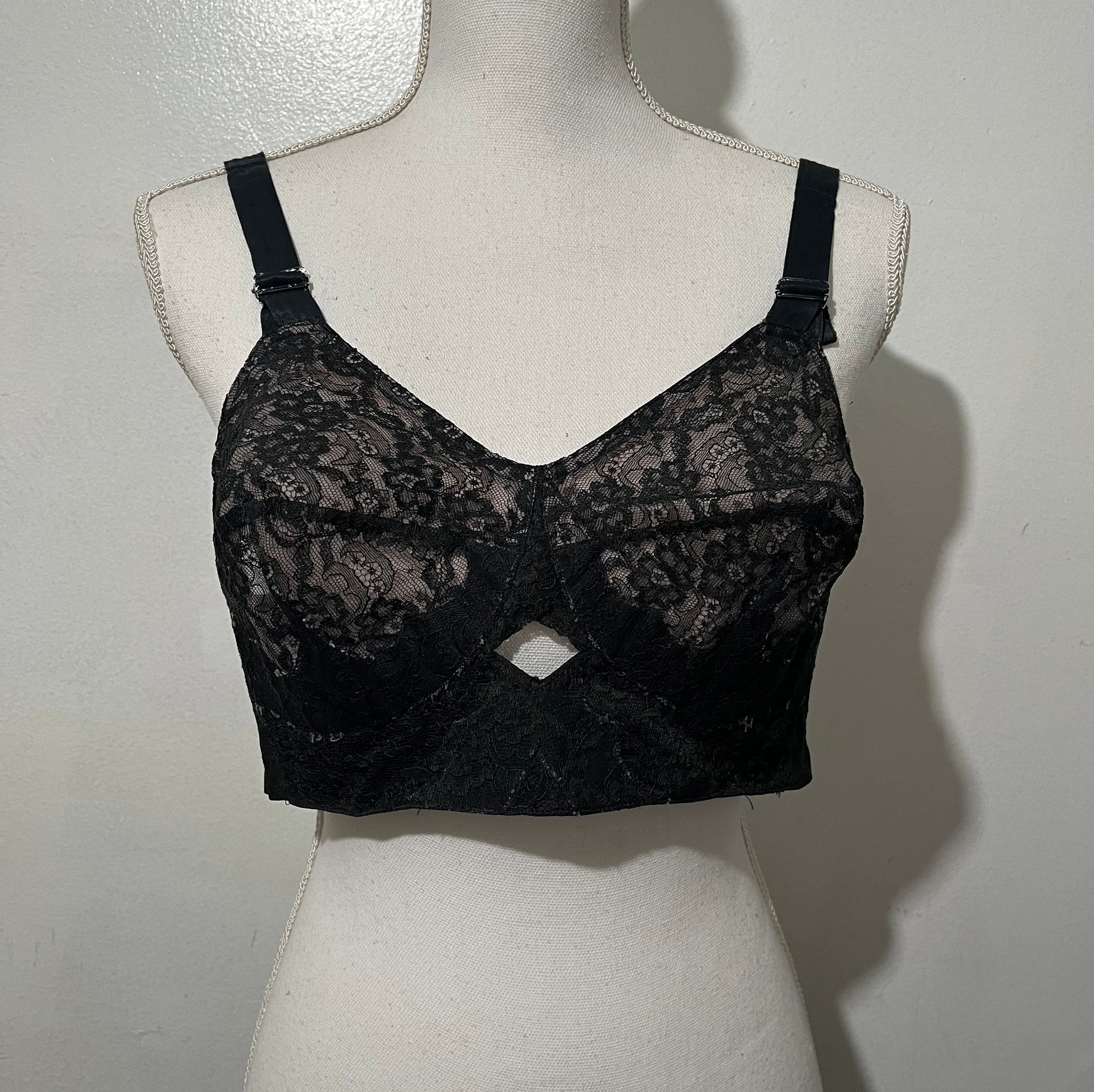 36D 1950s Charmode Sears Black Lace Bra 50s Pin up Lingerie Bustier ...