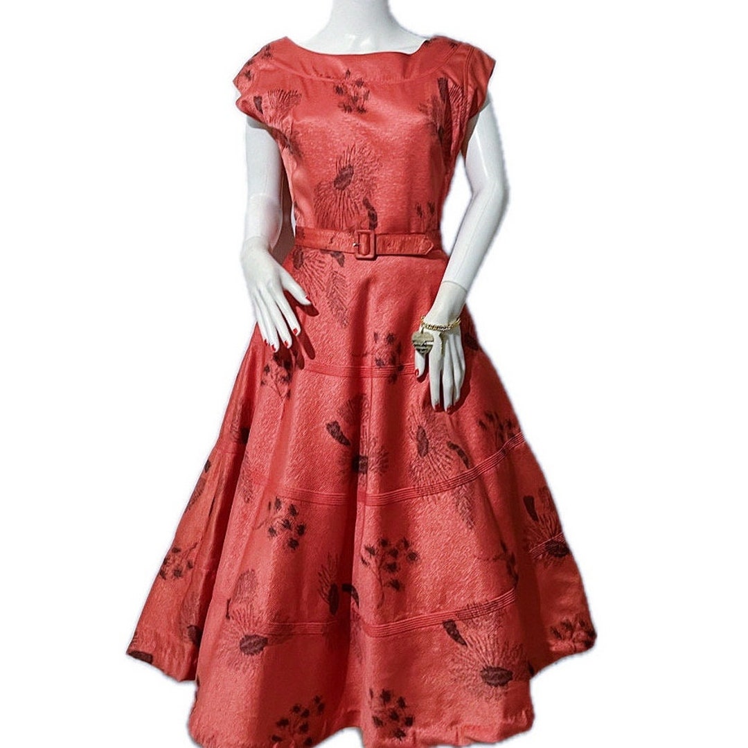1950s Miss Peg Palmer Coral Fit and Flare Dress With Matching Belt 50s ...