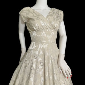 1950s Neusteters Denver Feather Brocade Fit and Flare Cocktail Dress ...
