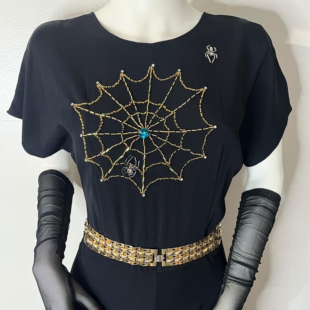 1940s Rayon Evening Gown With Spiderweb and Spiders - Etsy