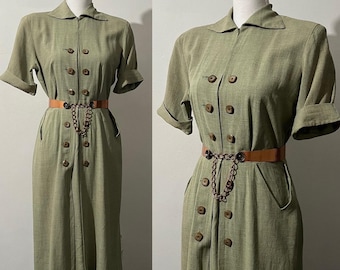 Green Button up Dress - Etsy