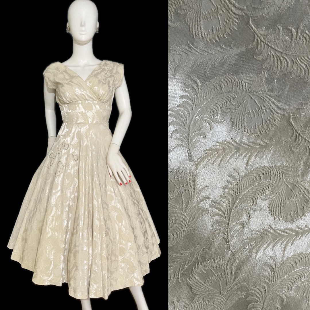 1950s Neusteters Denver Feather Brocade Fit and Flare Cocktail Dress ...