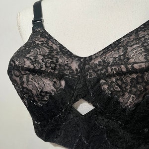 36D 1950s Charmode Sears Black Lace Bra 50s Pin up Lingerie Bustier ...