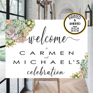 Succulent Wedding Welcome Celebration Sign, Gold & Green Succulent ...