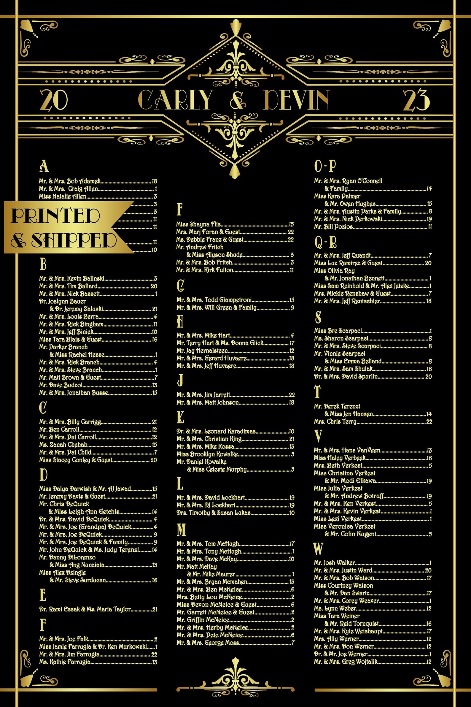 Wedding Seating Chart Art Deco, Great Gatsby Wedding Seating Chart ...