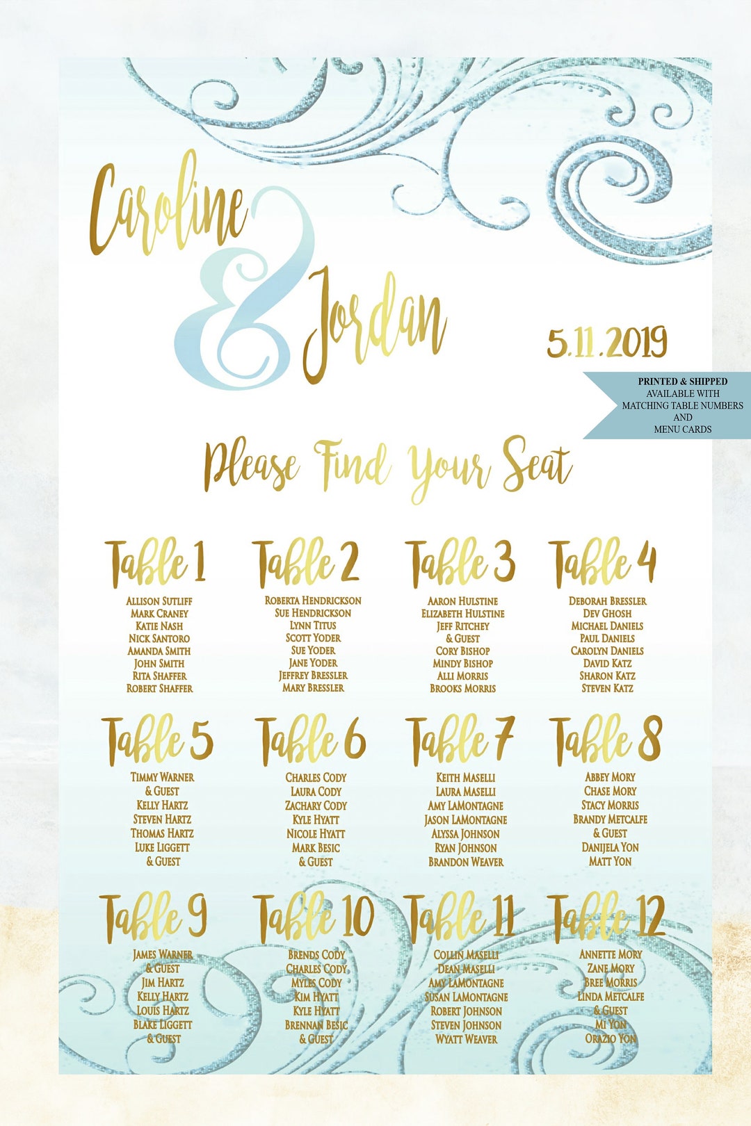 Beach Themed Wedding Seating Chart Reception Seating Plan PRINTED or ...