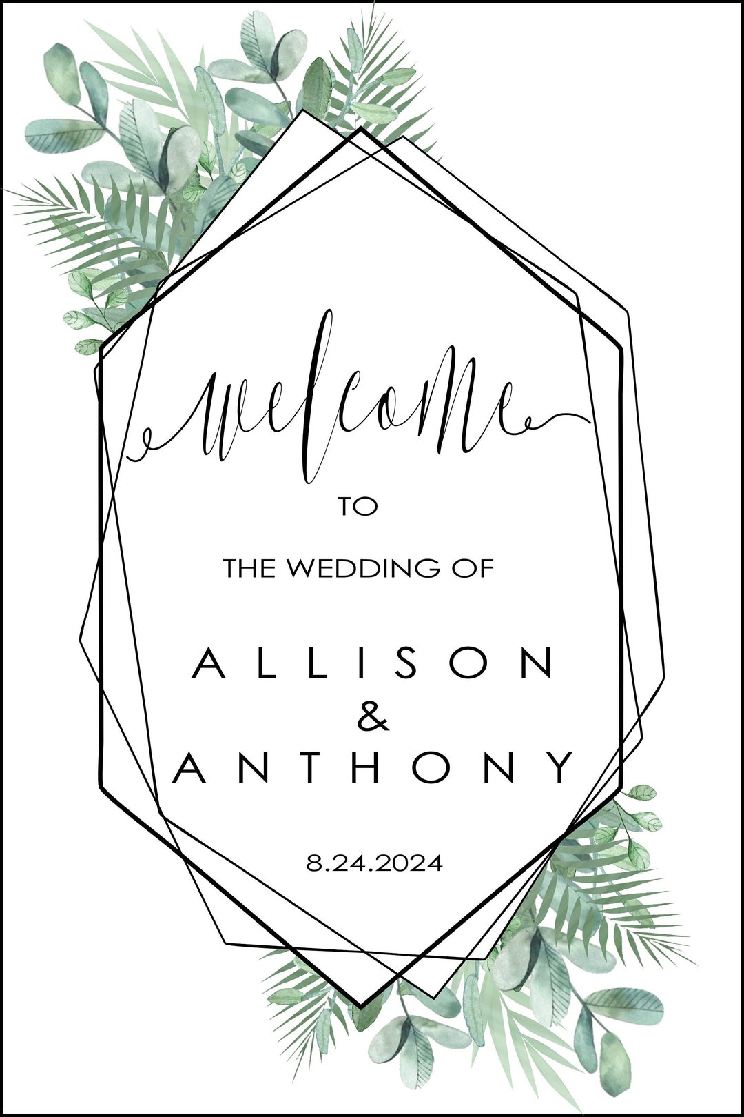 Eucalyptus Welcome Sign, Geometric Wedding Welcome Sign, Greenery ...