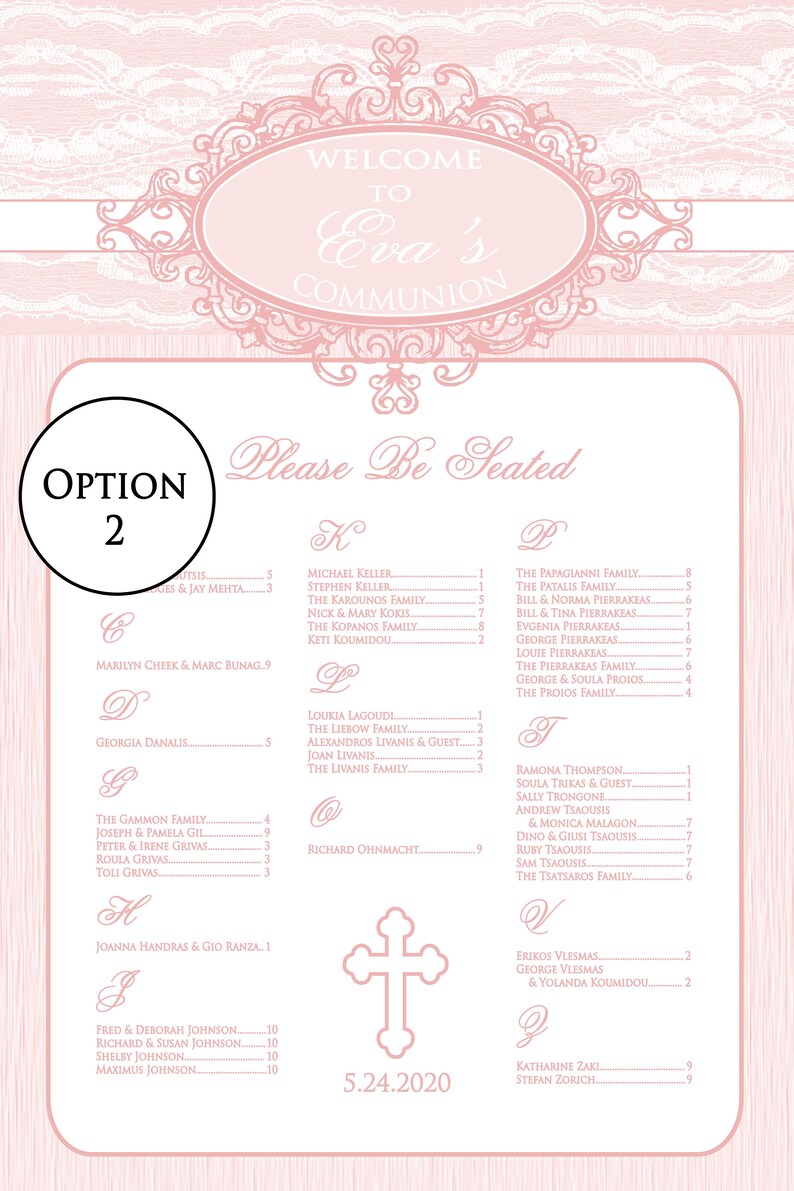 First Holy Communion Girl Seating Chart Baptism Confirmation | Etsy