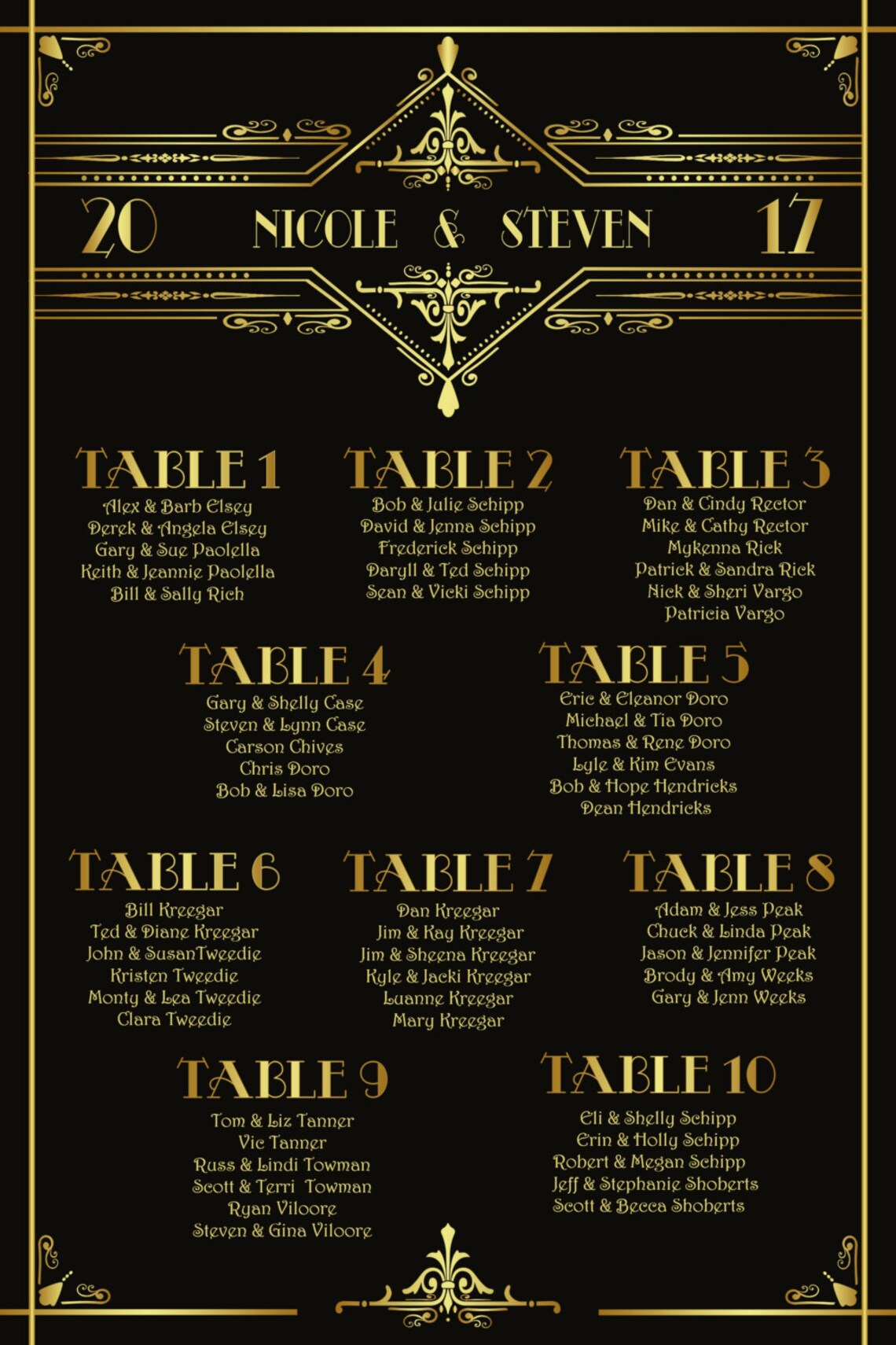 Wedding Seating Chart Art Deco, Great Gatsby Wedding Seating Chart ...