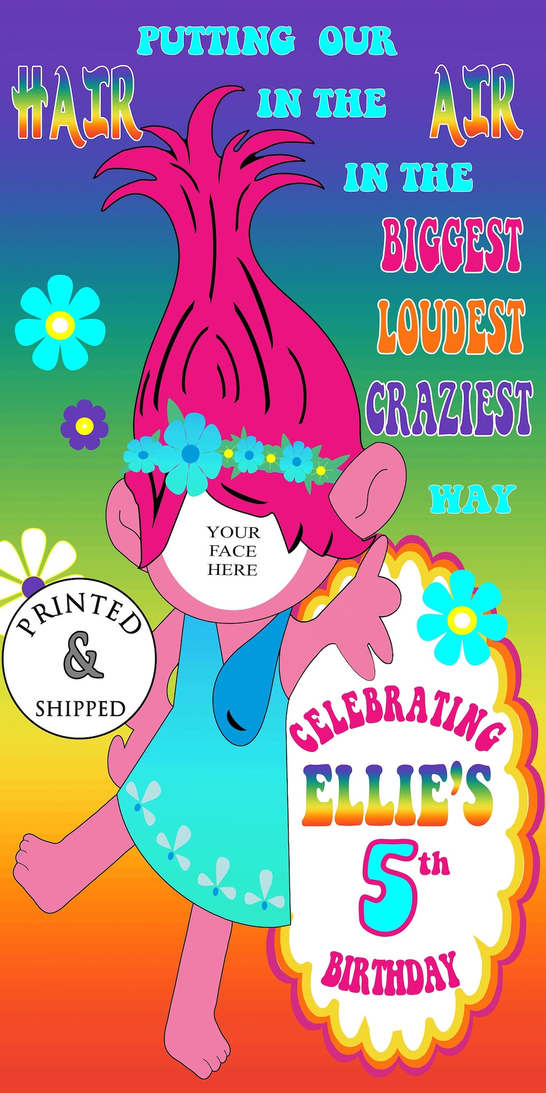 Trolls Birthday Life Size Cut Out, Poppy Photo Prop Print, Personalized ...