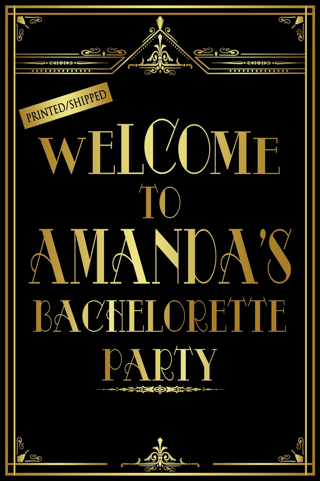 Art Deco Welcome Wedding Sign, Printed Welcome Sign, Black and Gold ...