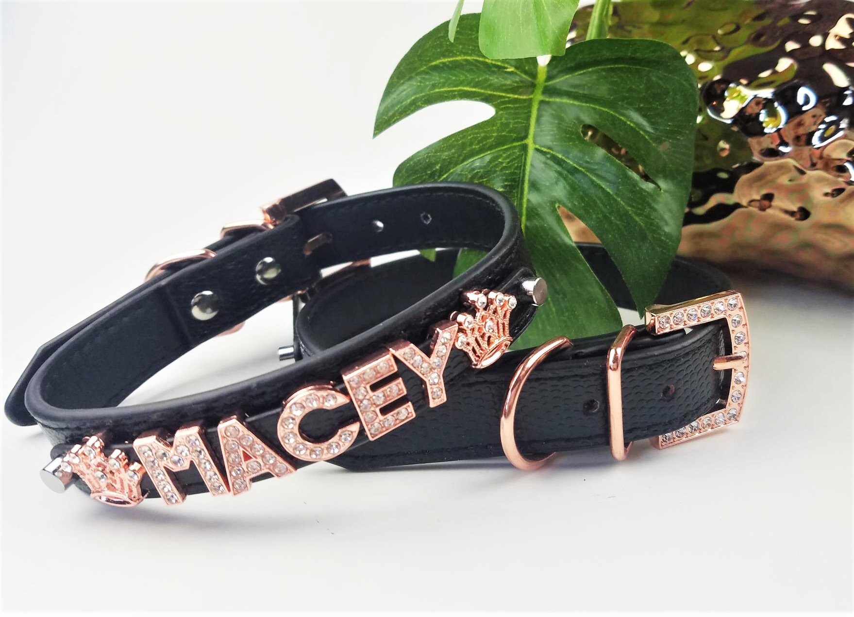 Personalized Dog Collar Dog Name Collar Rose Gold and - Etsy