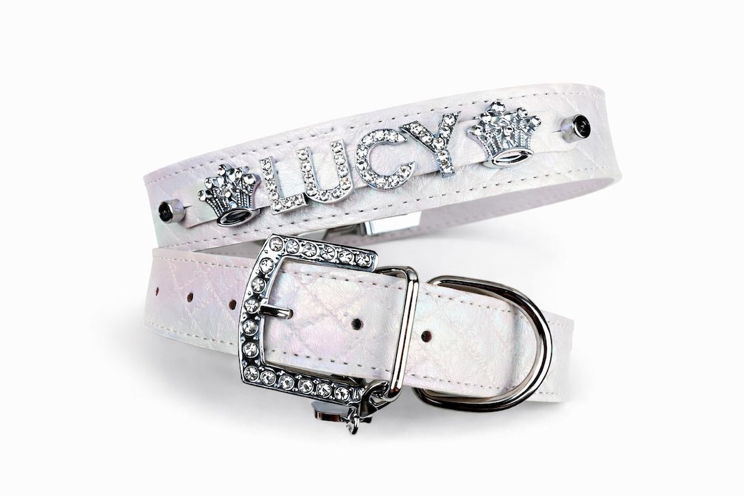 Quilted Shimmer White Dog Collar | Gifts for Pets | Personalized Dog ...
