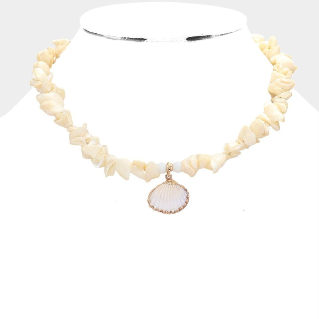 Mother of Pearl Sea Shell Necklace Pendant Triple Layered Beaded ...