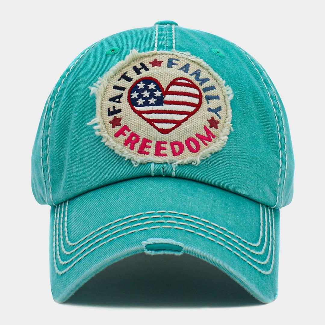 Faith Family Freedom Baseball Cap, American USA Flag Heart, Vintage ...