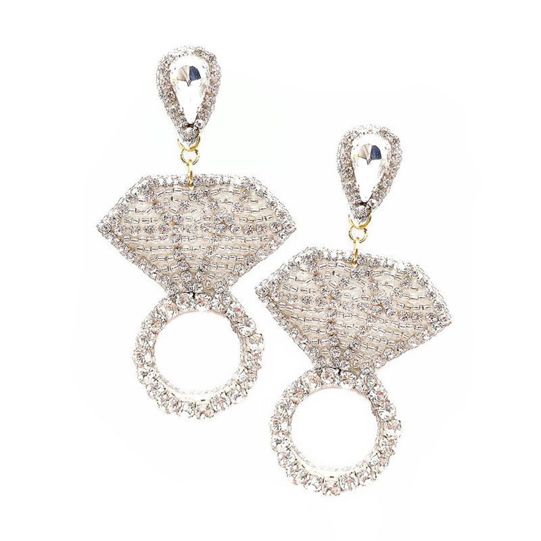 Seed Bead Diamond Ring Earring Bridal Shower Bachelorette - Etsy
