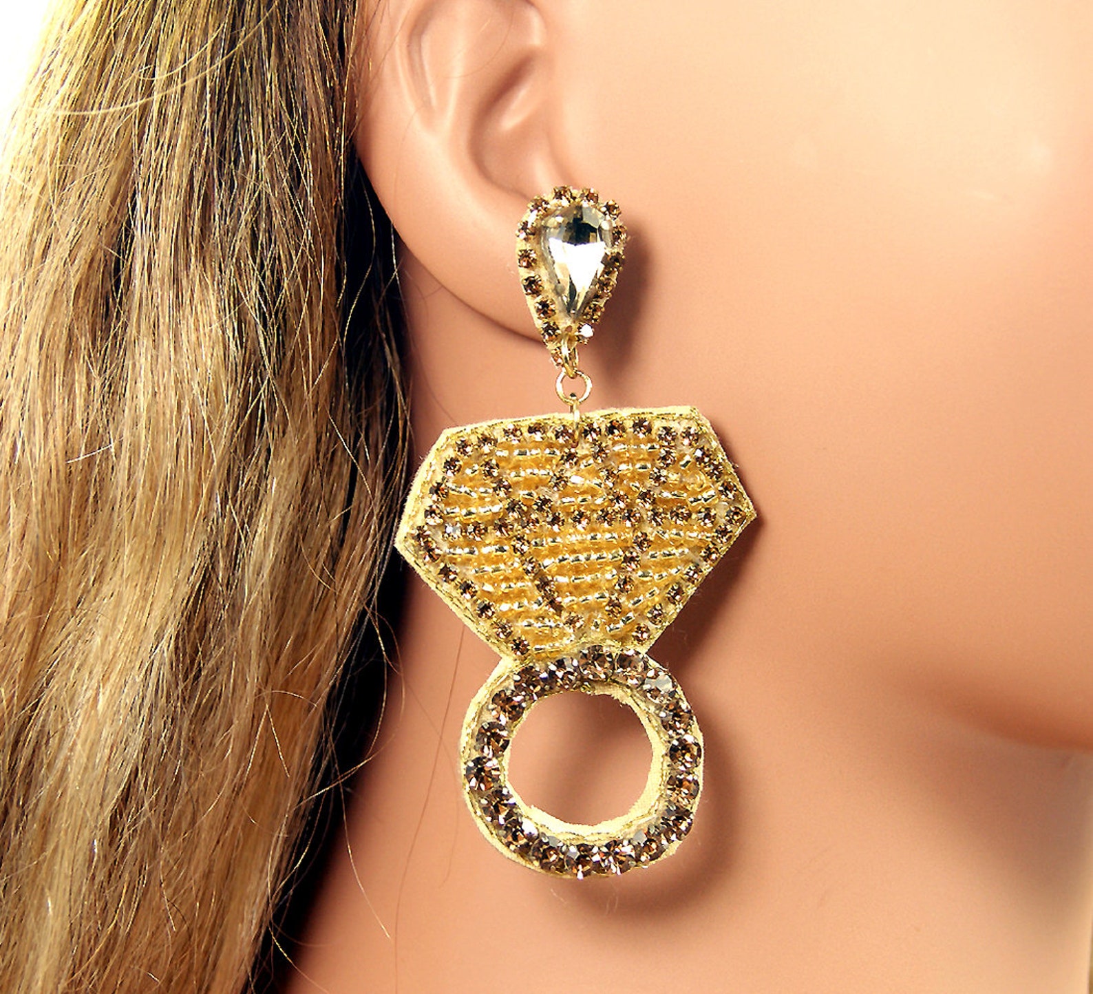 Seed Bead Diamond Ring Earring Bridal Shower Bachelorette - Etsy