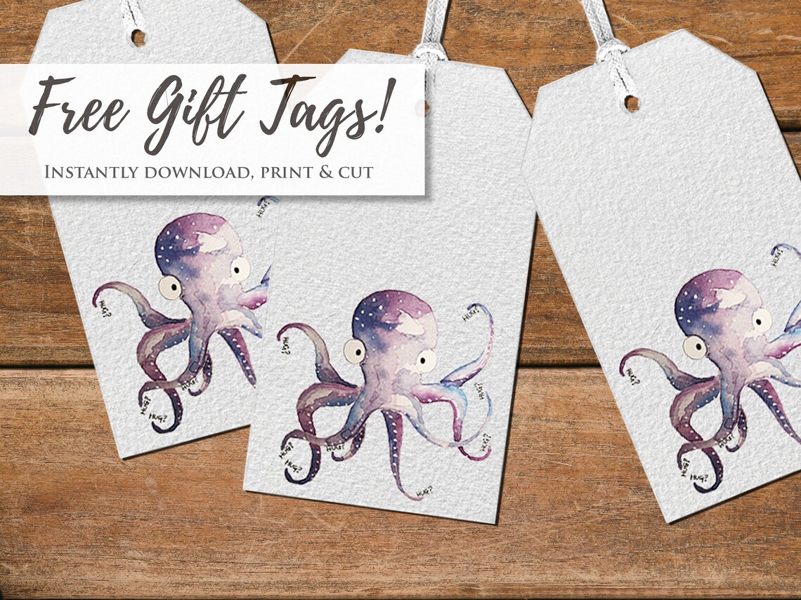 Printable Card Set: "octopus Hugs", Hand-painted Original Watercolor ...