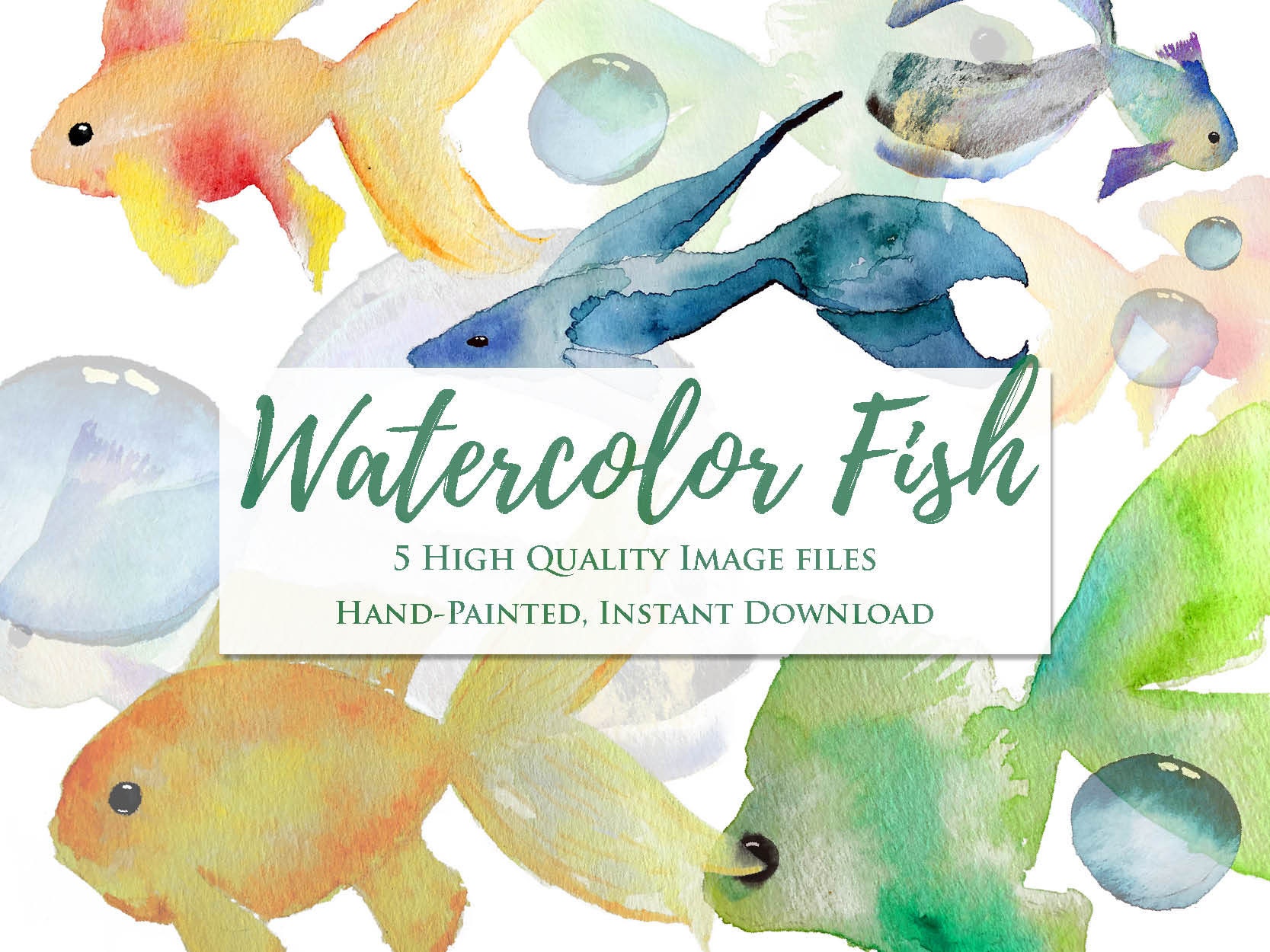 Watercolor Fish & Bubbles Clip Art Set: Hand Painted Images. Instant ...