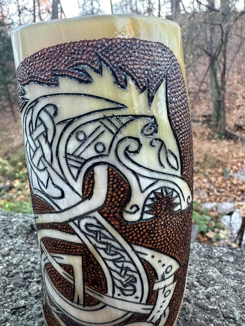 Pyro Engraved Fenrir Drinking Horn Mug - Etsy