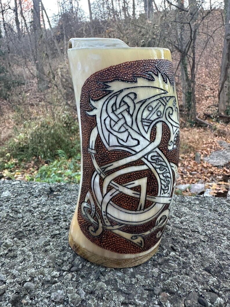 Pyro Engraved Fenrir Drinking Horn Mug - Etsy