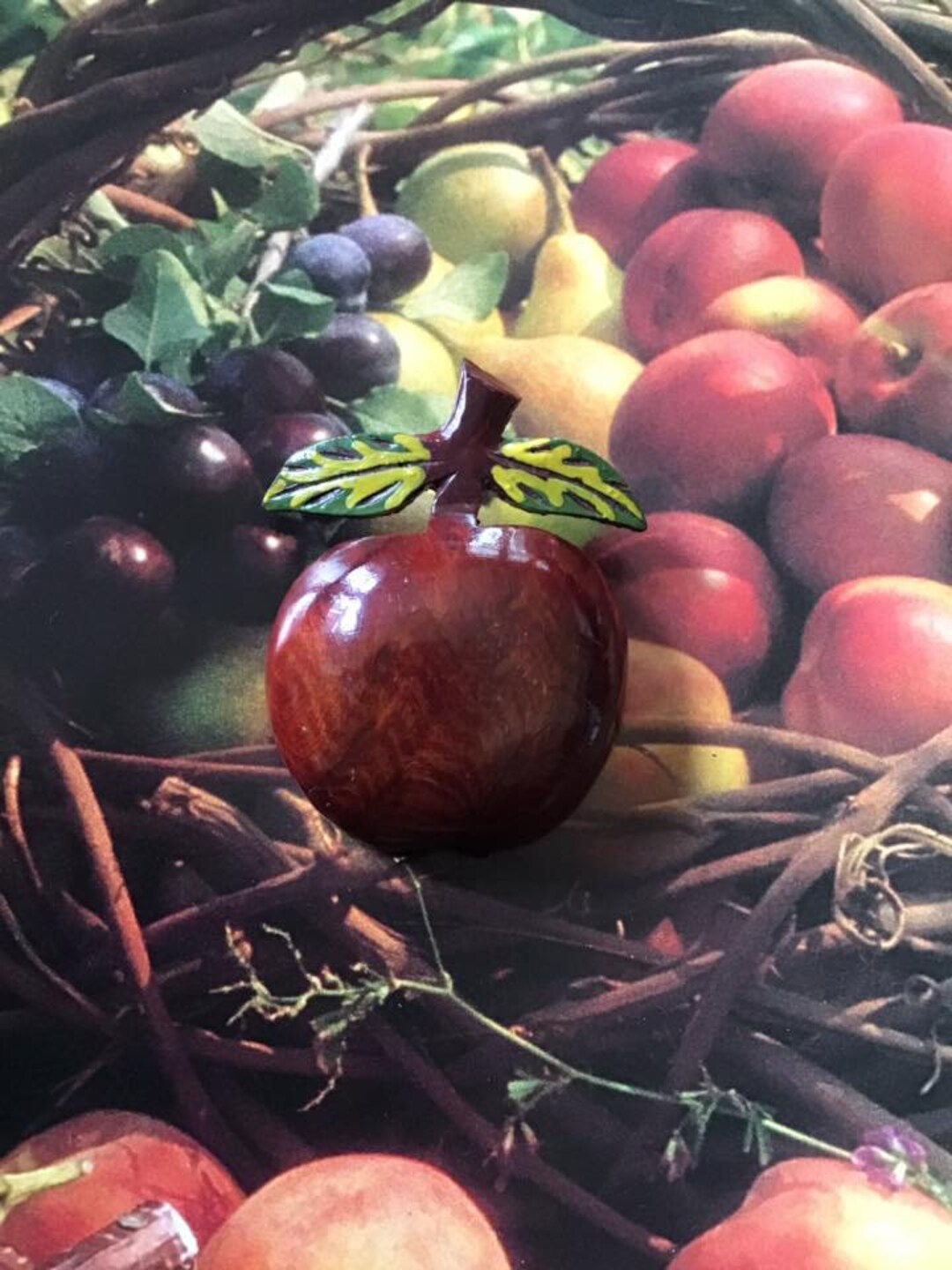 Vintage 1950's 1960's Brooch Wooden Apple cherry Wood/reddish Brown in ...