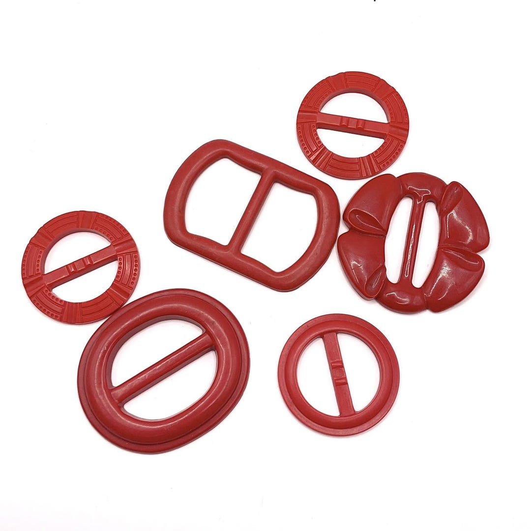 Vintage 1930's Clothing Buckles Art Deco Set of 6 Red Plastic Buckles ...