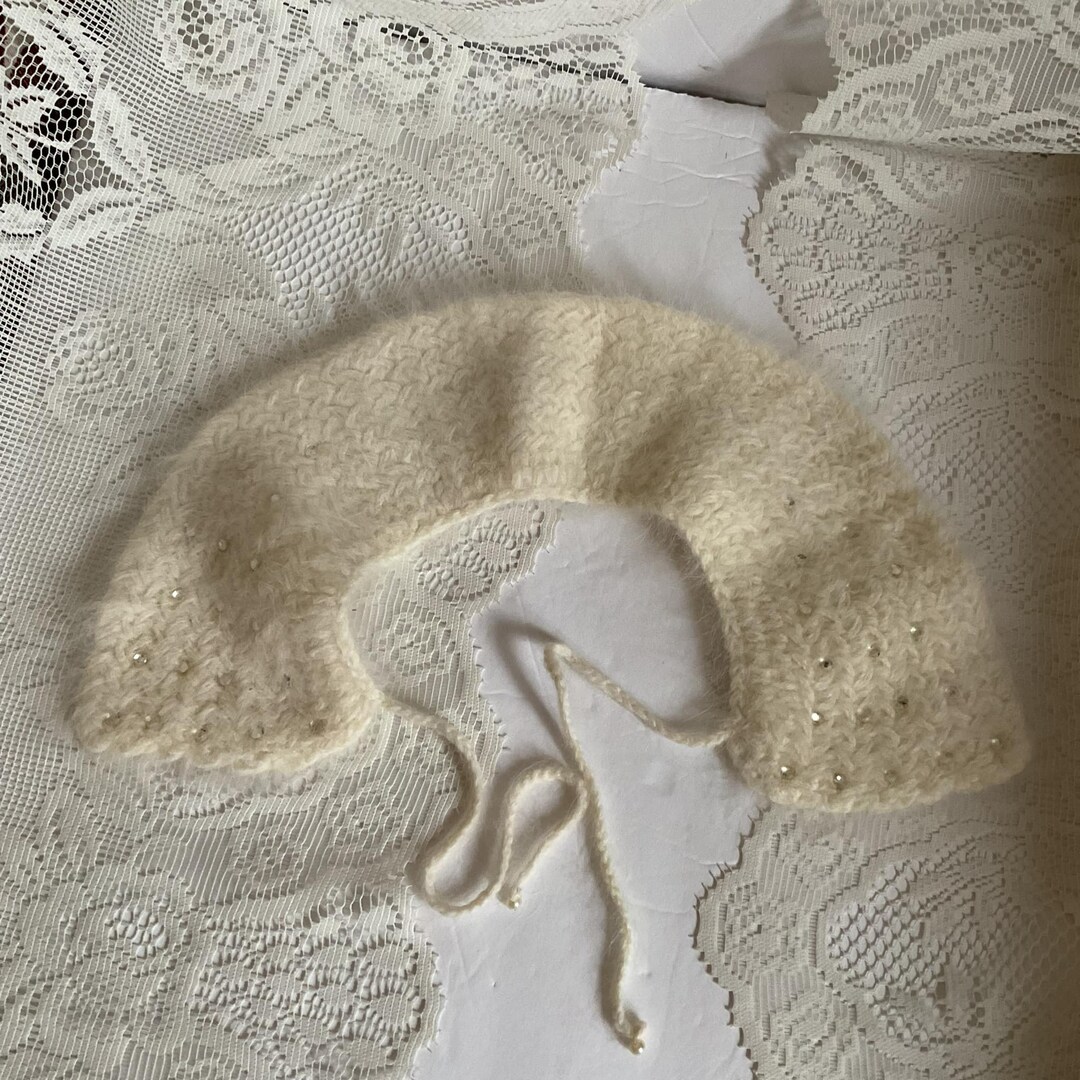 Vintage 1950's Collar off White Genuine Angora Rabbit Fur Adorned With ...