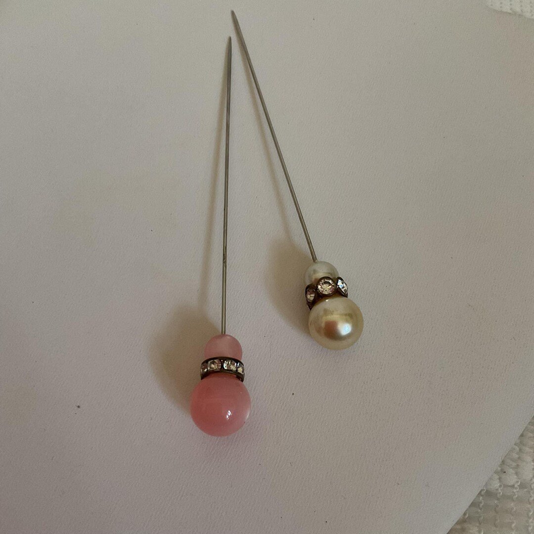 Vintage 1950's 1960's Hat Pins Set of 2 One Pink Moon Glow Lucite One ...