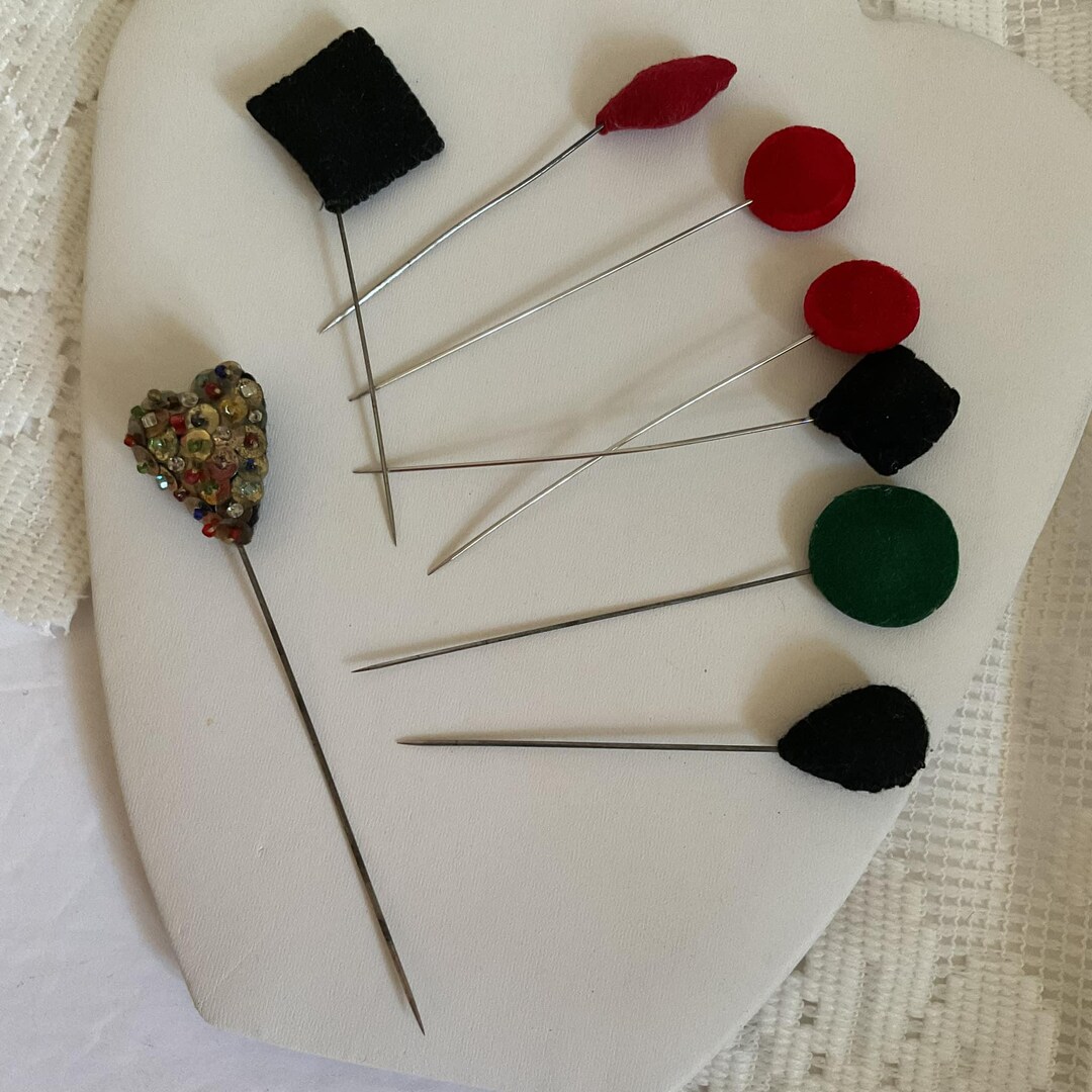 Vintage 1930's 1940's Hat Pins Set of 8 Handmade Homemade Felt Velvet ...