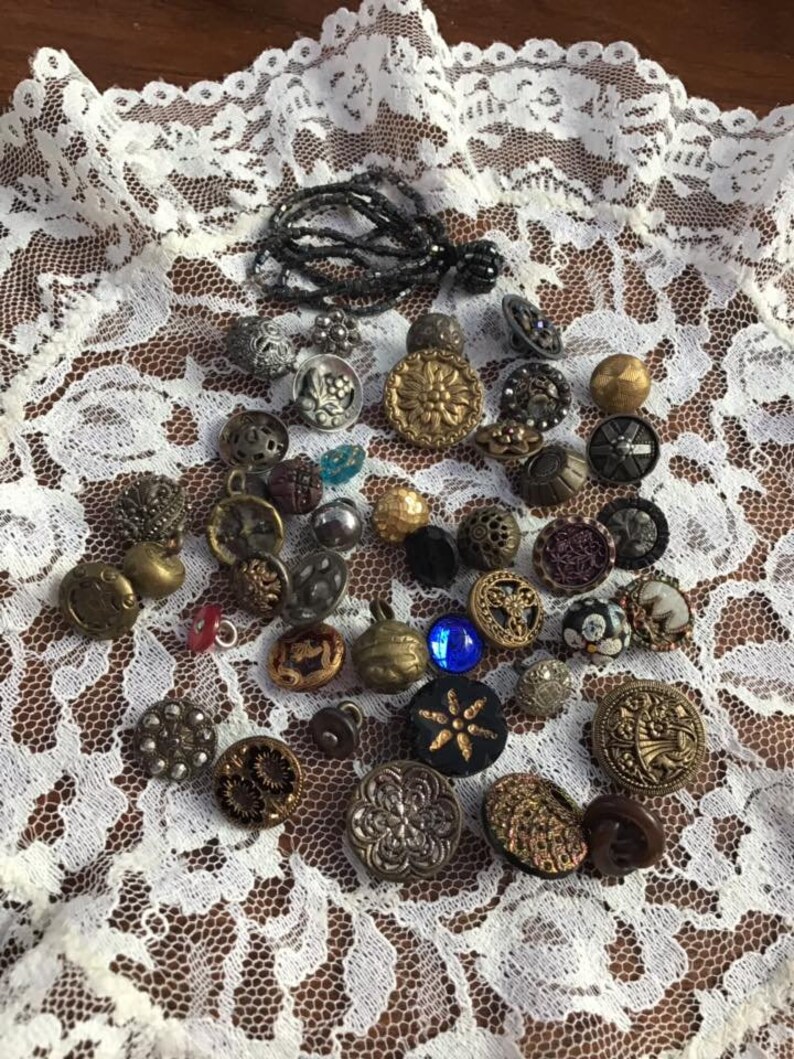 Victorian Edwardian 1920's Buttons Group of 44 RARE Glass/metal/plastic ...