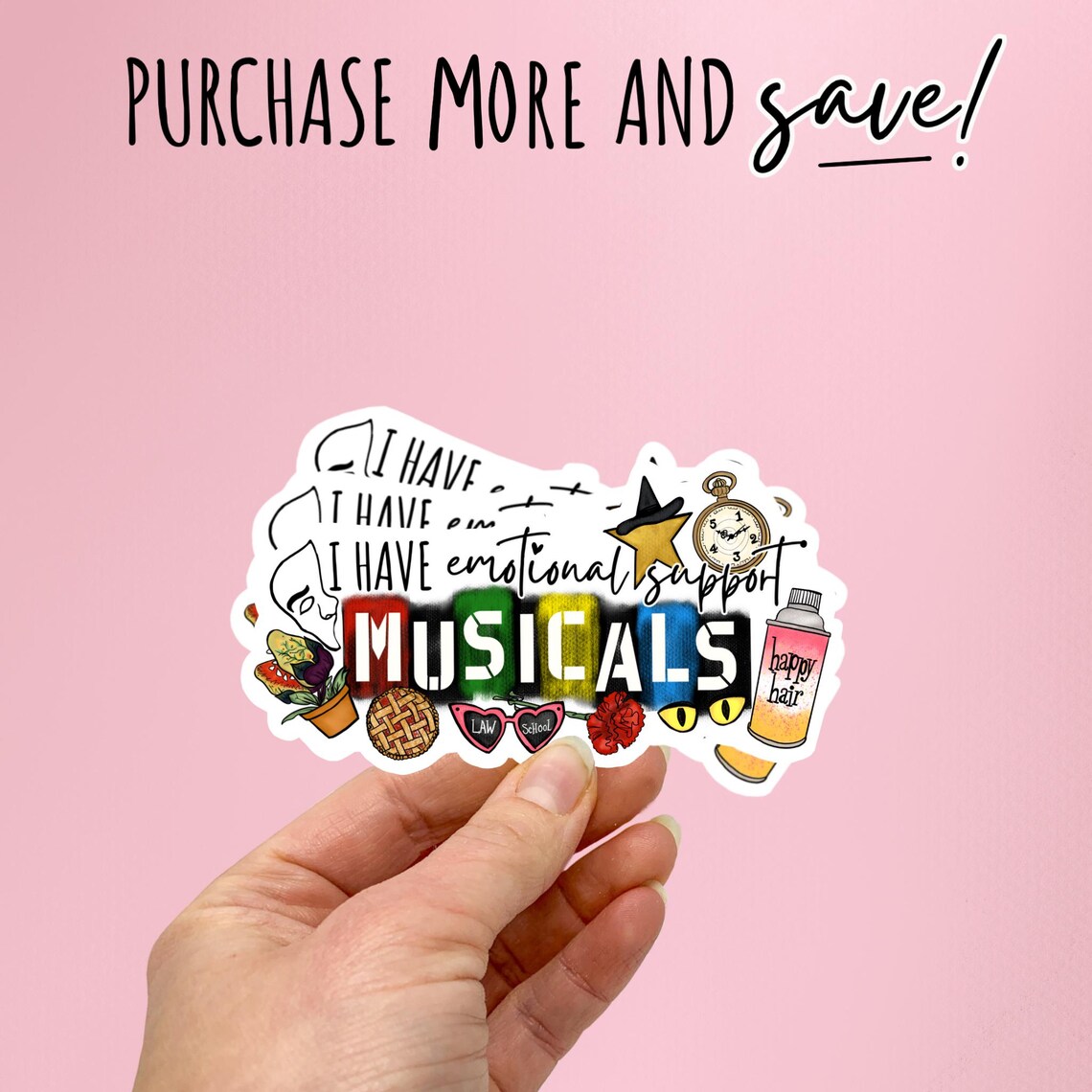 Musical Theatre Vinyl Sticker, Emotional Support Musicals Water ...