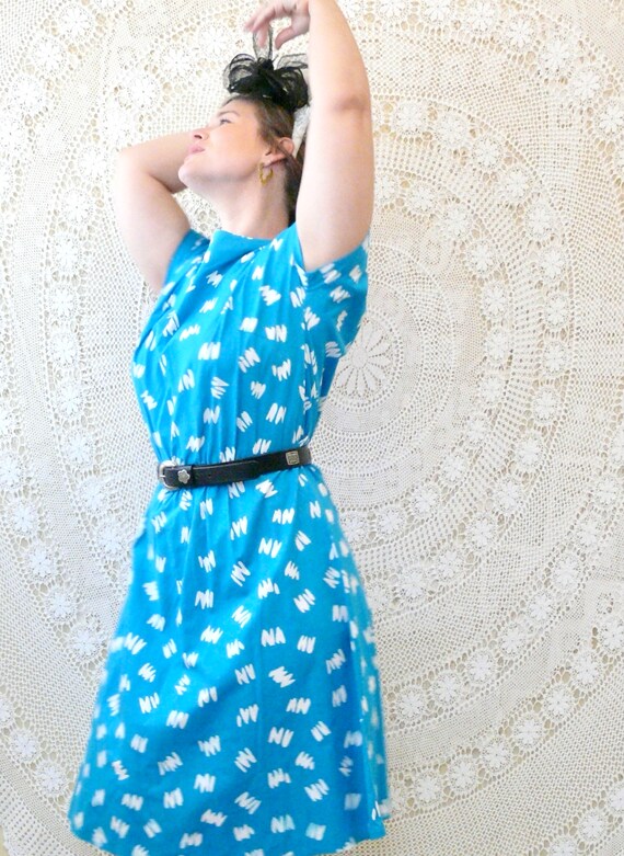 1980's Cass Label Day Dress - 100% Cotton Polkadot Pa… - Gem