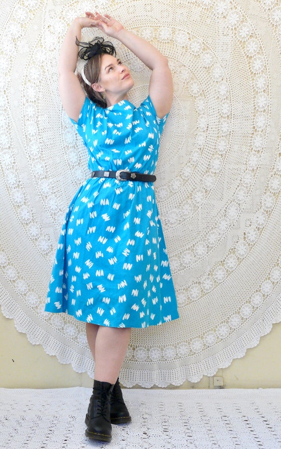 1980's Cass Label Day Dress - 100% Cotton Polkadot Pa… - Gem