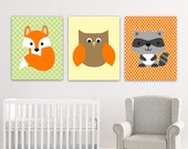 Woodland Animal Nursery Decor Fox Raccoon Owl Gender Neutral | Etsy