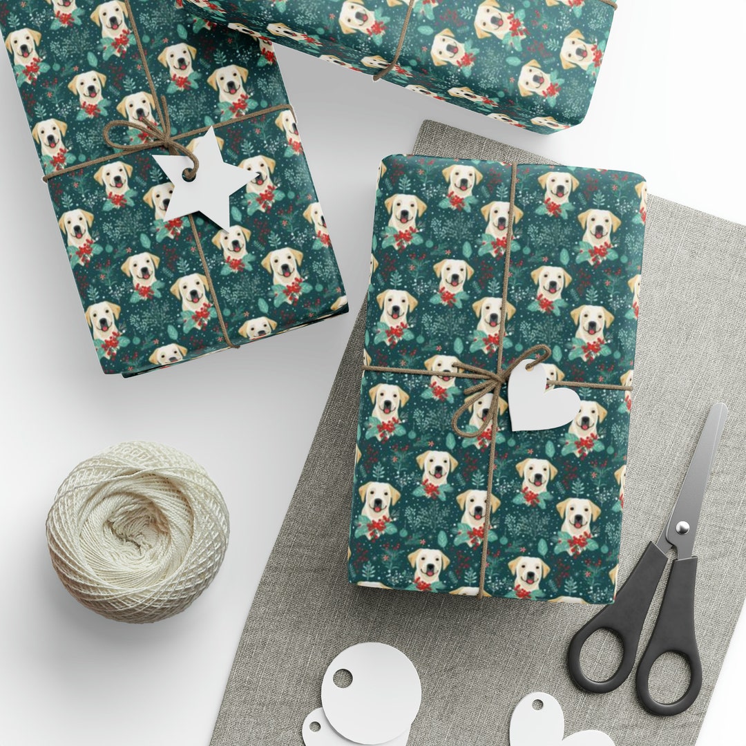 Yellow Lab Christmas Gift Wrap, Labrador Retriever Wrapping Paper, Dog ...
