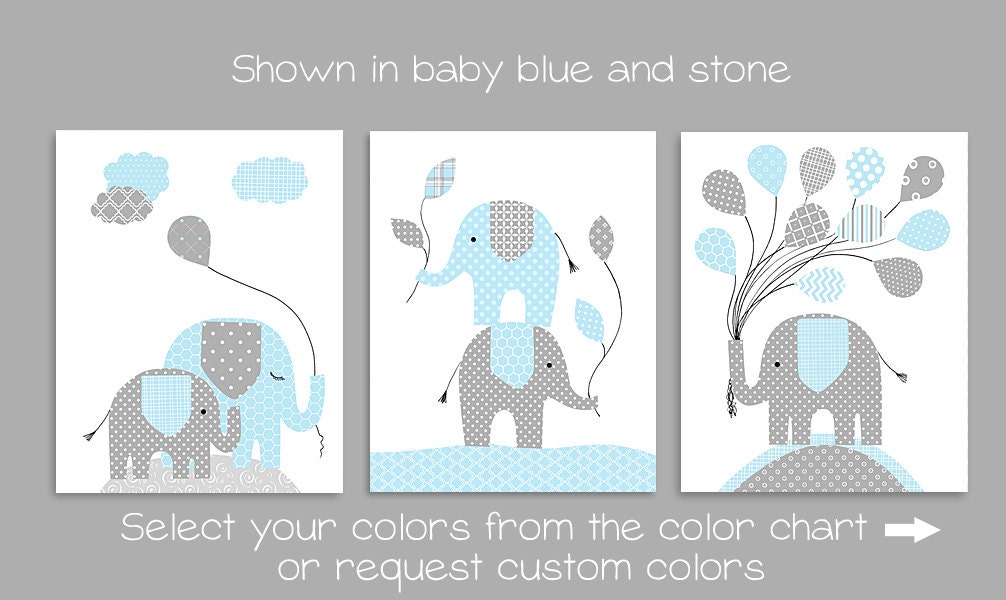 Baby Boy Nursery Art Elephant Nursery Decor Baby Blue and | Etsy