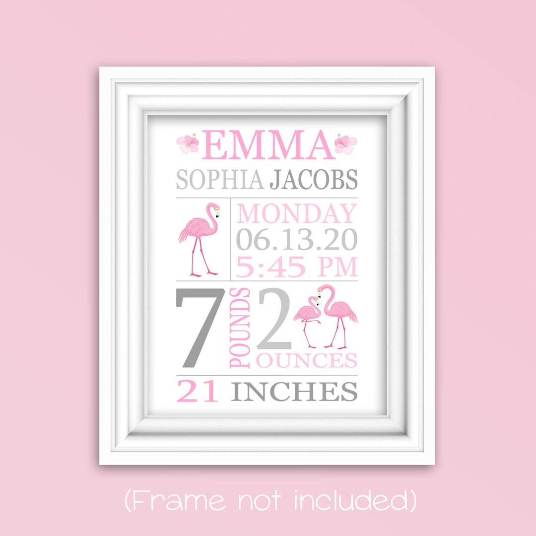 Flamingo Birth Stats Print, Custom Baby Gift, Baby Name Art ...