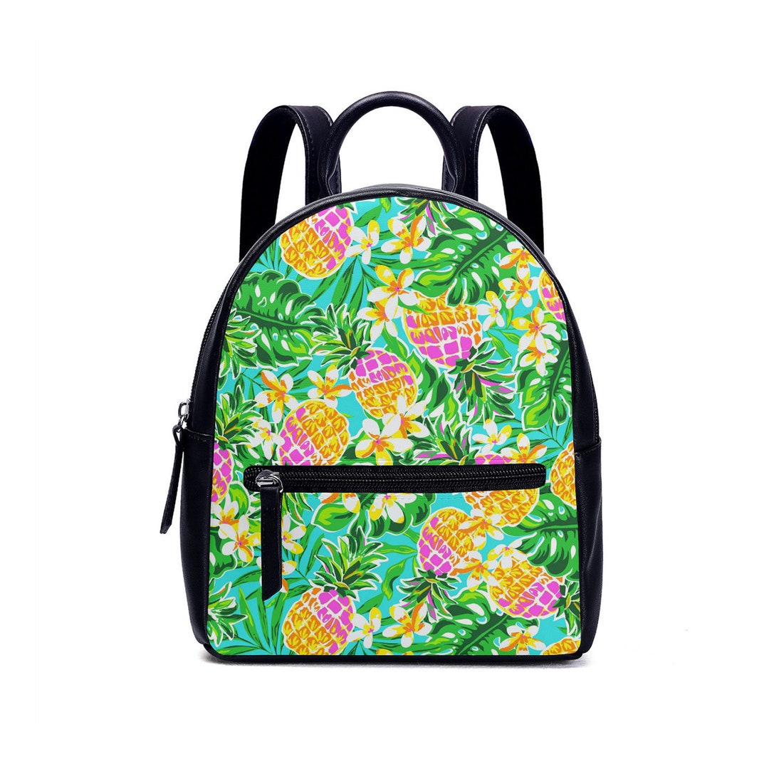 Mini Backpack With Tropical Leaves and Pineapples, Small Bag, 8x4x9 ...