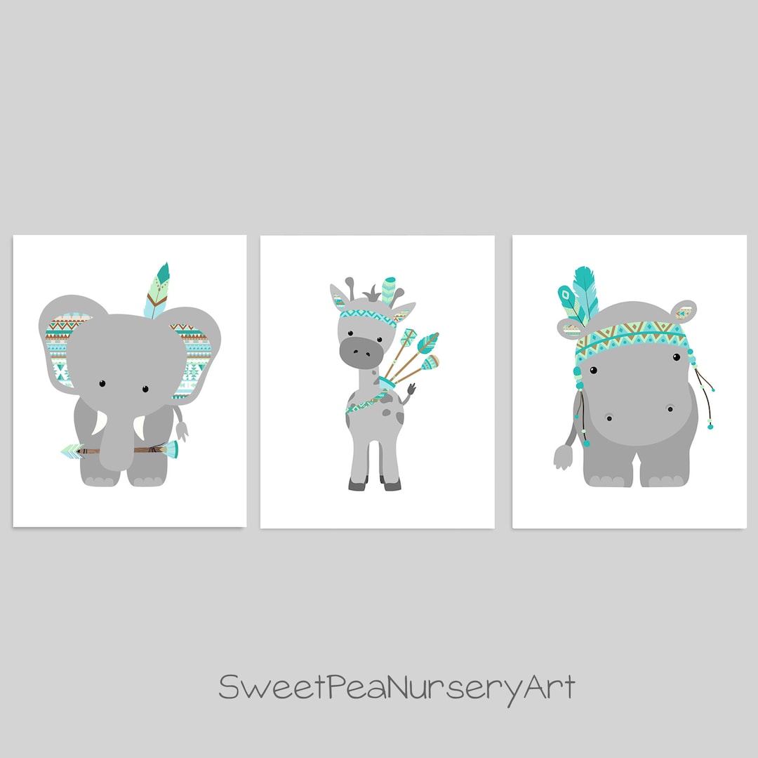 Tribal Nursery Decor, Boho Nursery Art, Tribal Animal Nursery, Indian ...